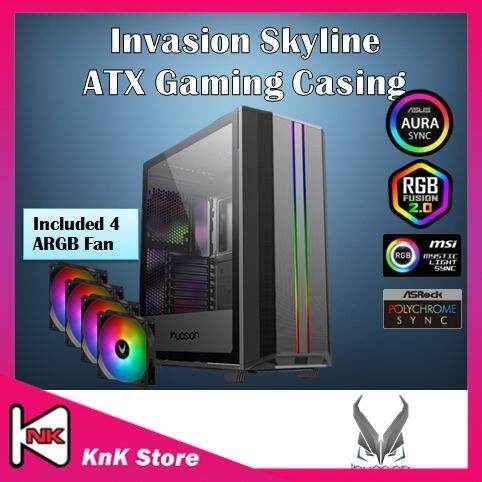 Invasion ATX Case Skyline Gaming Casing With 4 ARGB Fan | Lazada