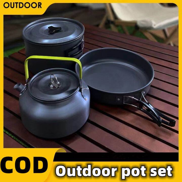 Outdoor Camping Pot Set 2-3 people portable pot set Teapot Frying pan ...