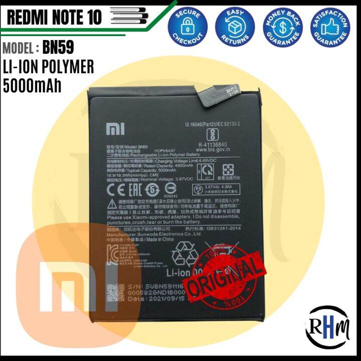 Xiaomi Redmi 10, Note 10, Note 10s Battery, Model BN59 Original Polymer ...
