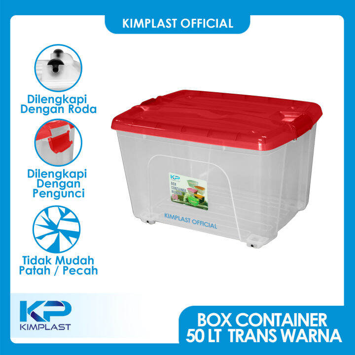 KIMPLAST BOX Container 50 Liter Transparan Warna / Dilengkapi roda ...