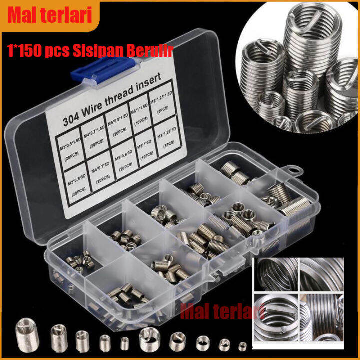 150Pcs/Set M3-M8 Recoil Helicoil BAUT KUNCI Thread Insert Screws ...