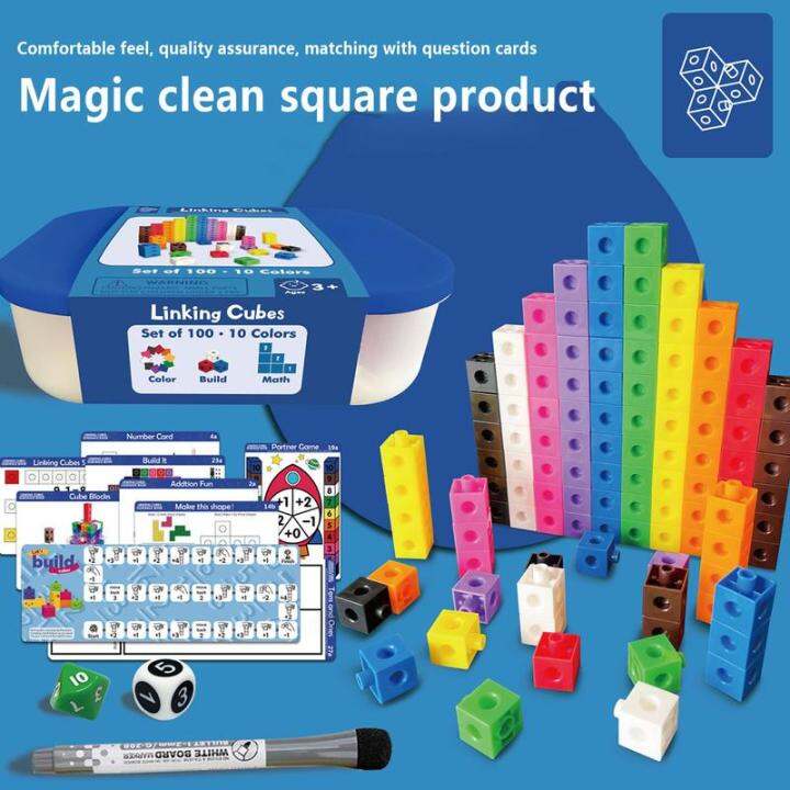 Linking Math Cubes Set Number Blocks Counting Toys With Question Cards Dice Pen And Whiteboard