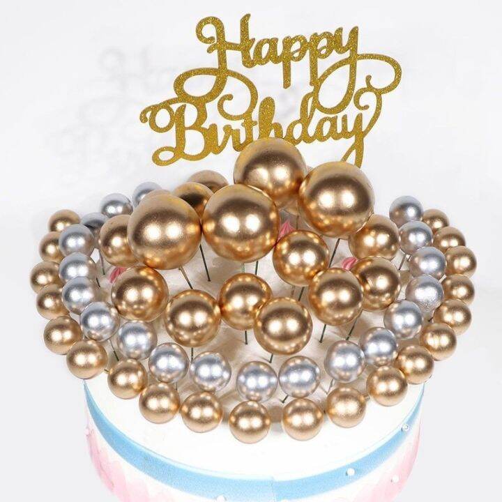 Topper cake happy birthday Bentuk Bola Warna Emas / Silver kue | Lazada ...