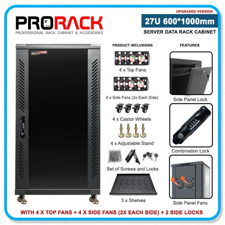 PRORACK 27U (600x1000mm) Server Data Rack Cabinet for Longer Depth Servers with bundled free ...
