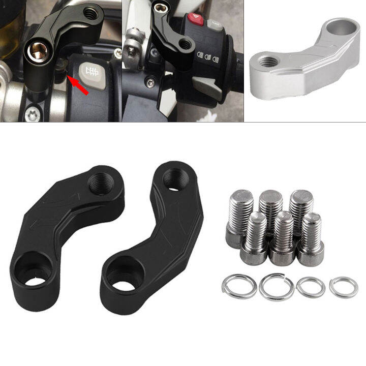 Silver Motorcycle Mirrors Riser Extension Brackets Adapter M10x1 5 Fit