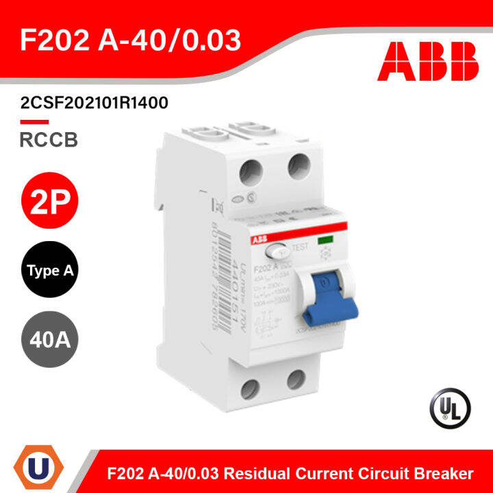 ABB F202 A-40/0.03 Residual Current Circuit Breaker (RCCB) 2P, Type A, 30mA, 40A รุ่น F200 l ...
