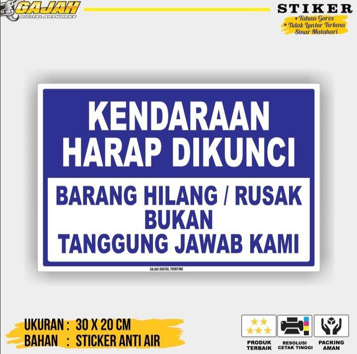 Stiker Kendaraan Harap Dikunci / Stiker Pengaman | Lazada Indonesia