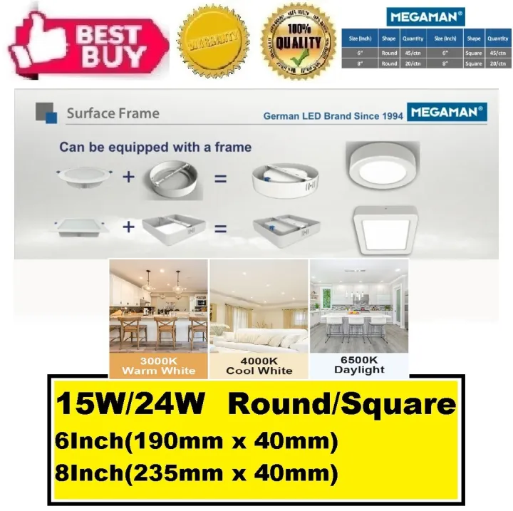 LED Surface Downlight - MEGAMAN (15W/24W) (6Inch/8Inch) - 3000K(Warm ...