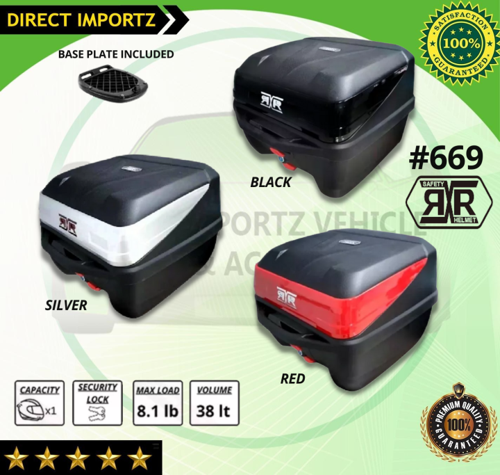RXR Compartment Motorcycle Topbox Rear Luggage Box 38 Liters with base ...
