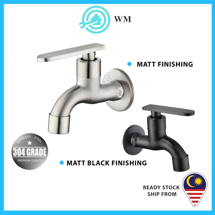 WM Bathroom or Outdoor Wall Bib Tap Stainless Steel SUS 304 Matt Black ...