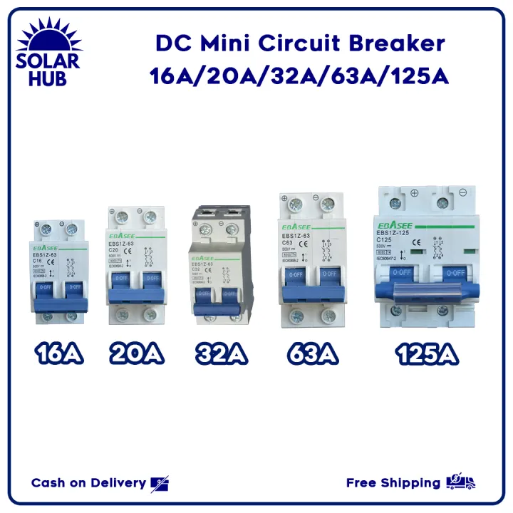 [On Sale]16A/20A/32A/63A/125A DC Miniature Circuit Breaker TYPE 2 Pole Curve C 500V | Lazada PH