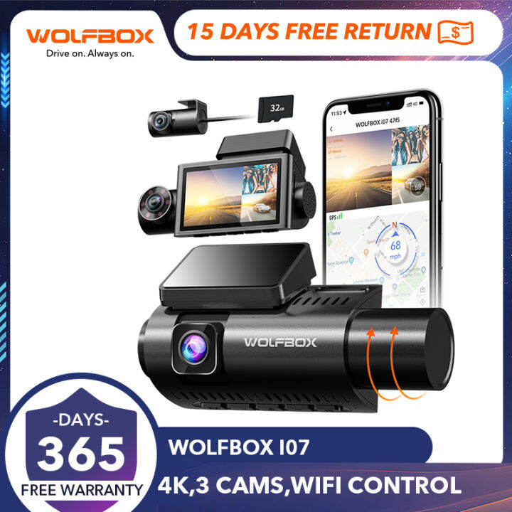 WOLFBOX I07 Dash Cam 3 Channel Dash Camera for Car Front and Rear 4K ...