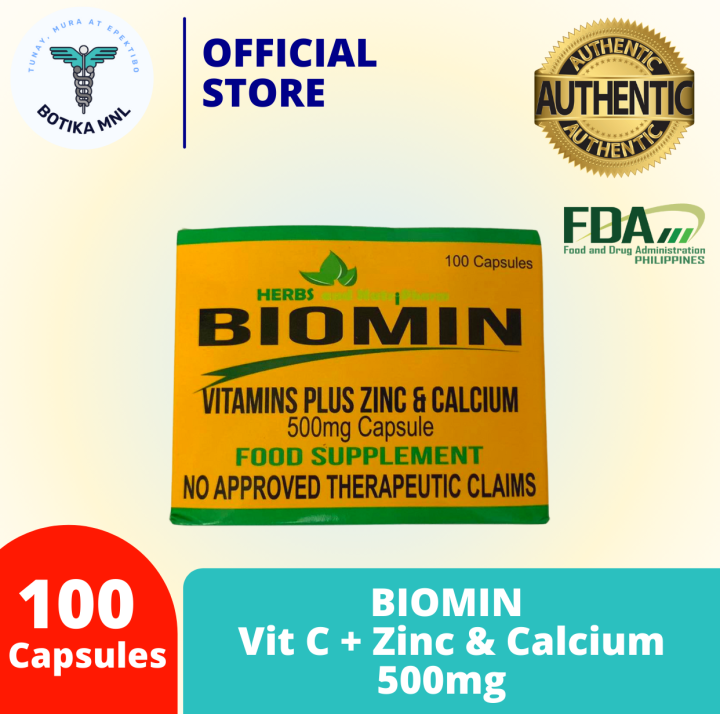 Vitamin C with Zinc and Calcium BIOMIN (100 capsules per box) | Lazada PH