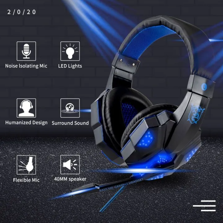PC Wired Gaming Headset Bass Stereo Noise Reduction Headphone With Mic ...