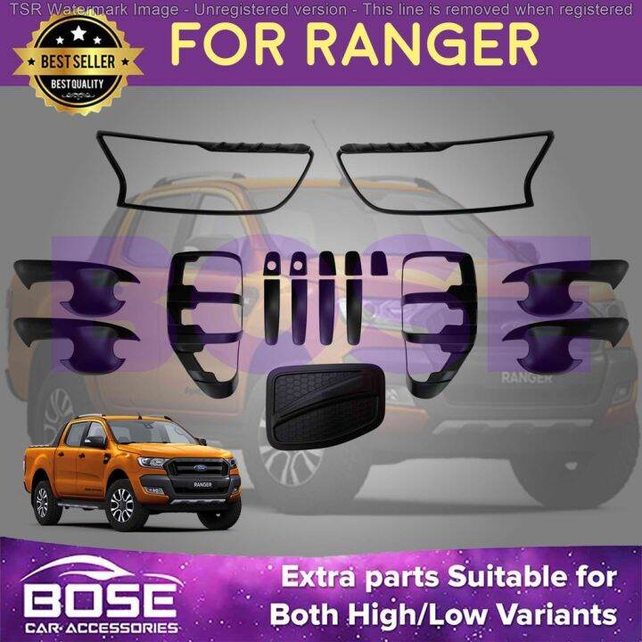Ford Ranger T7 T8 Wildtrak Garnish Cover Set Black / Chrome 2016 - 2021 ...