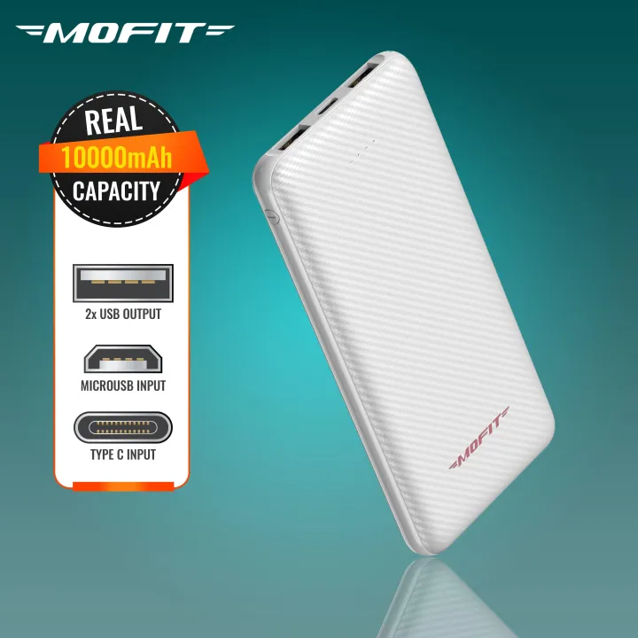 Mofit 10000mAh Power Bank with 4-LED Battery Level Display and Carbon ...