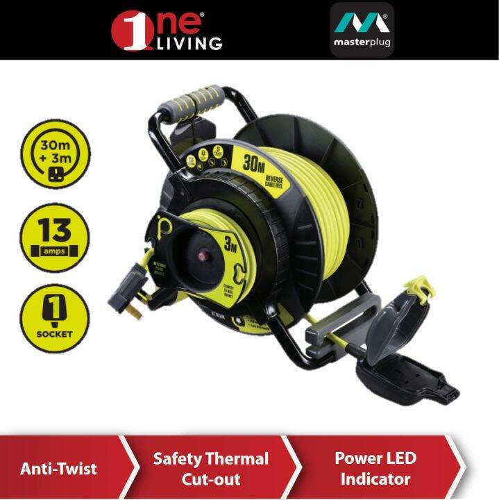 Masterplug Pro-XT 30+3 Meter Anti-Twist Reverse Reel OATRU3013FL3IP ...