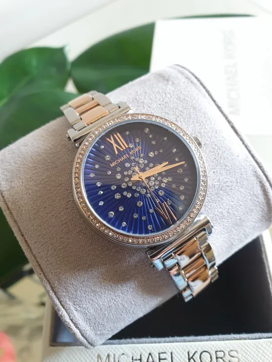 Limited Edition Michael Kors MK3972 Sofie Quartz Blue Dial Crystal Two ...