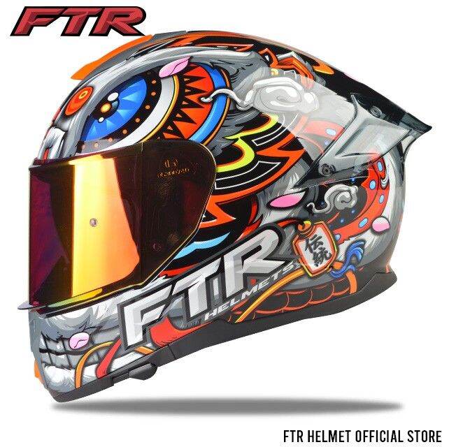 FTR Helmets XR2 Pro - Lion Glossy Orange Full Face Dual Visor Helmet ...