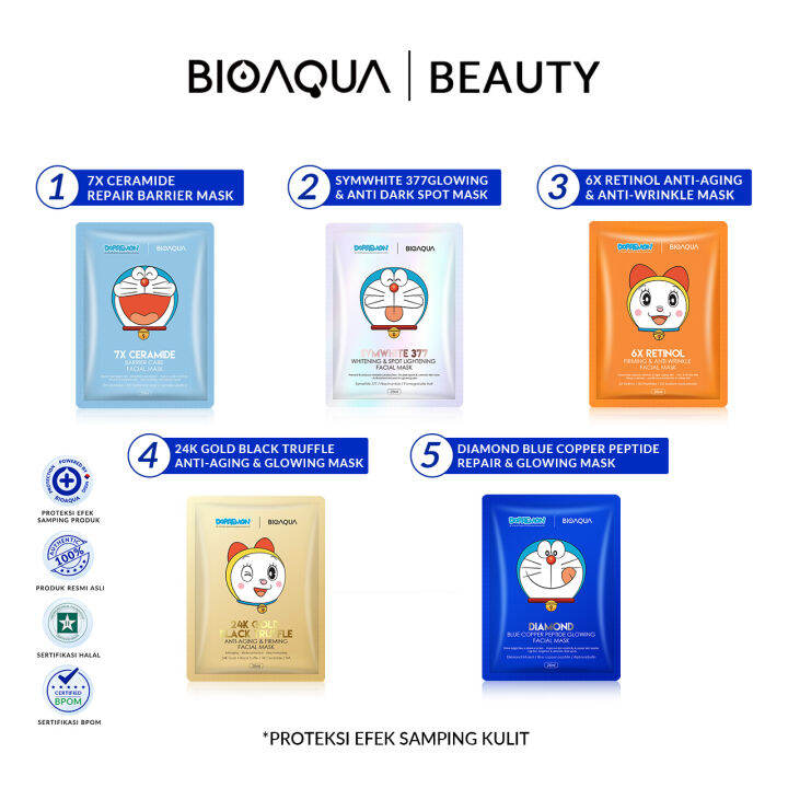 BIOAQUA beauty x DORAEMON Sheet Mask Masker Wajah BPOM Diamond Blue ...