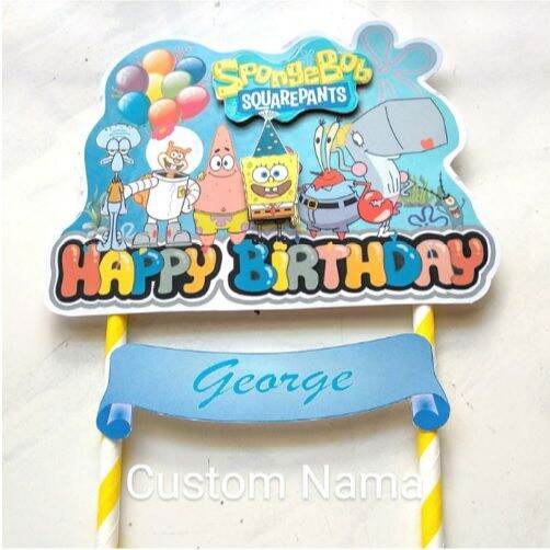 Topper SpongeBob/Cake Topper/Topper Banner SpongeBob/Topper Kue Ultah ...
