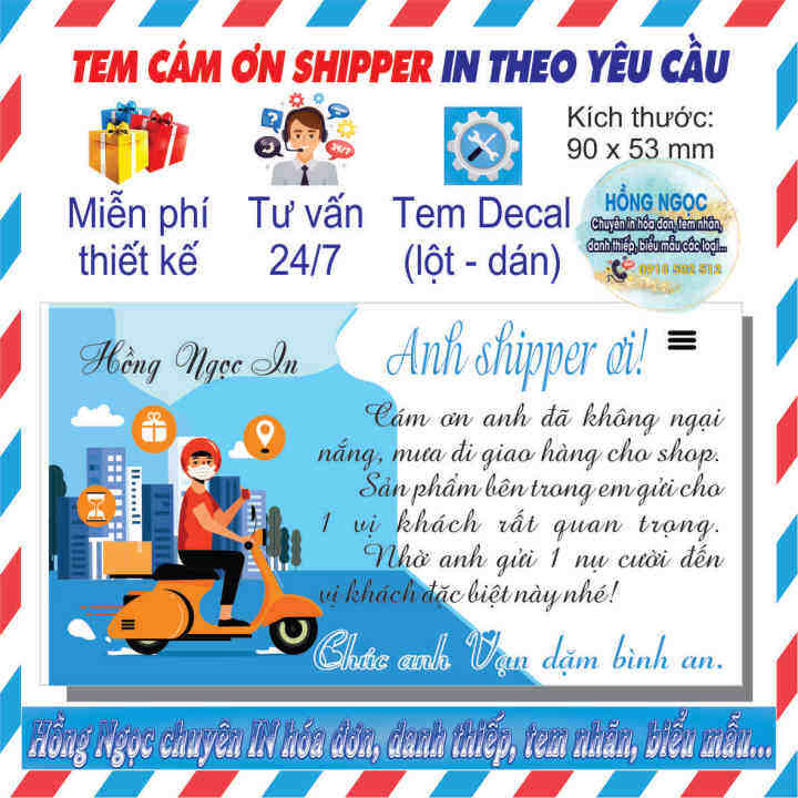 Tem cám ơn shipper dán ngoài hộp, tem dán gói hàng in theo nội dung ...