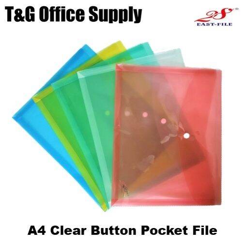A4 Clear Button Pocket File / A4 Clear Paper File Folder / Transparent ...