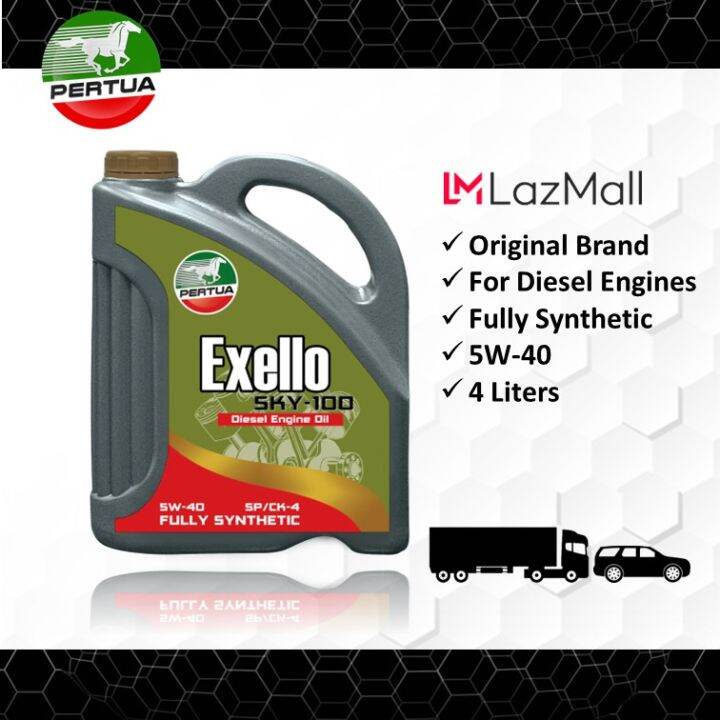 Pertua Exello Sky-100 Fully Synthetic Diesel Engine Oil 5W-40 4 Liters ...