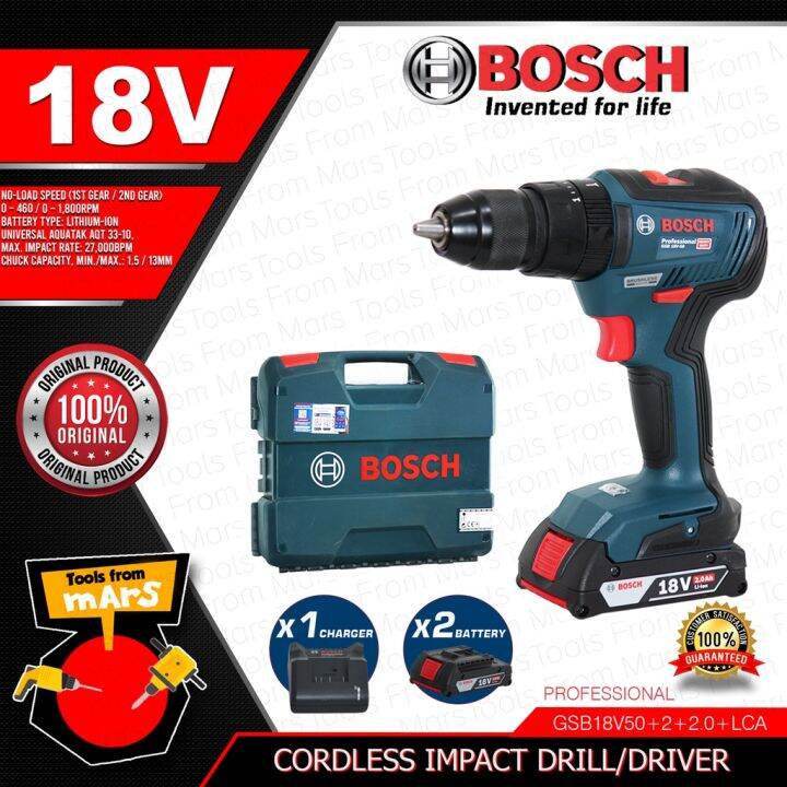 BOSCH Professional Cordless Impact Drill / Driver 18V GSB 18V50 +2+2.0+LCA 06019H5100 BLC ...