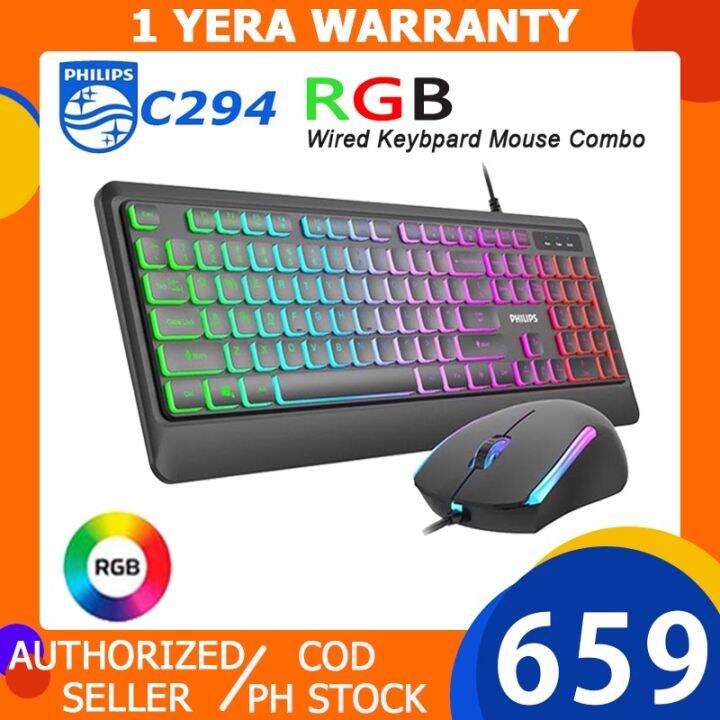 C294 RGB Wired Gaming Mouse Keyboard Combo LED Backlight Office Keyboard Laptop Keyboard | Lazada PH