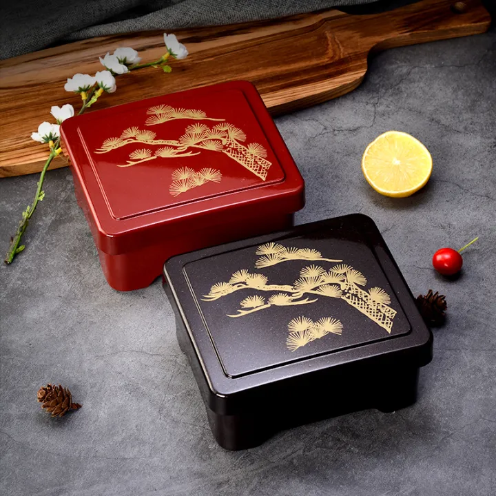 Japan eel box with lid, sushi box restaurant lunch box with golden fan ...