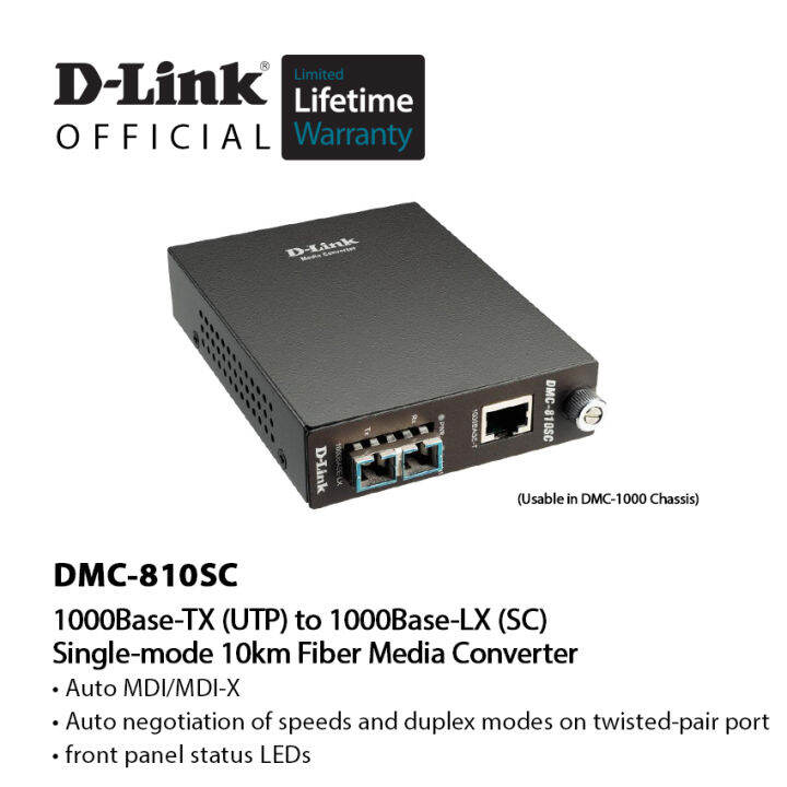 D-Link DMC-810SC 1000Base-TX (UTP) to 1000Base-LX (SC) Single-mode 10km ...