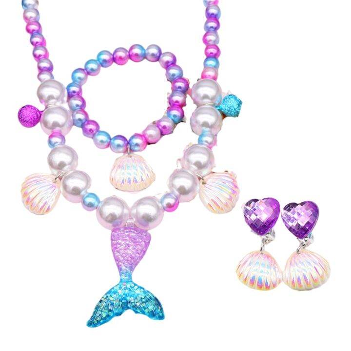 Kids Mermaid Jewelry Set Baby Girl Cute Necklace Bracelet with Bells ...