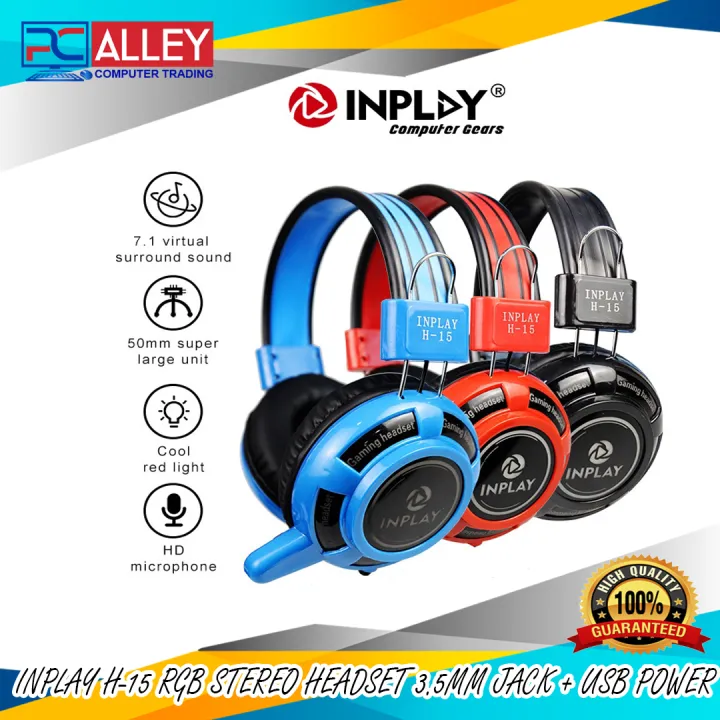 INPLAY H15 RGB STEREO GAMING HEADSET WITH MIC 3.5MM JACK + USB POWER l ...