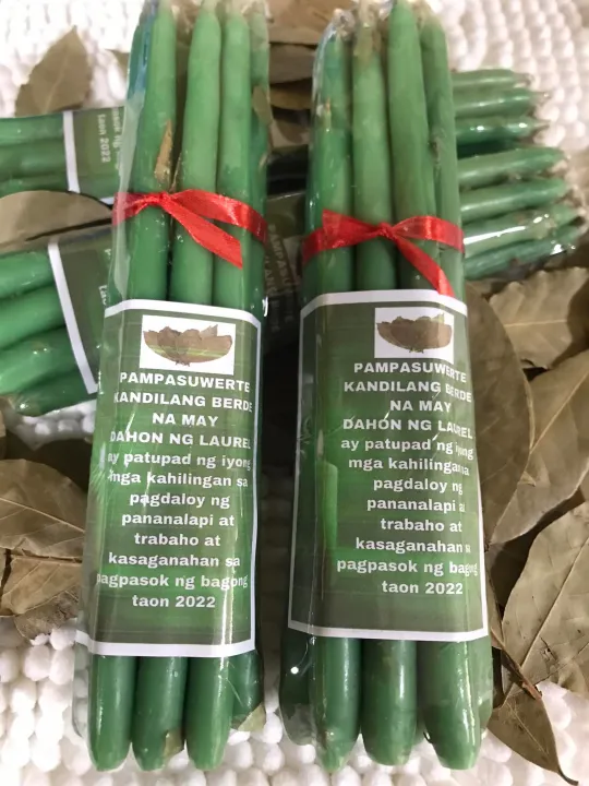 KANDILANG BERDE na may DAHON NG LAUREL PAMPASUWERTE SA PERA (10pcs) Buy ...