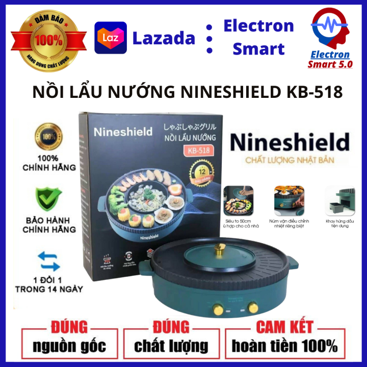 NỒI LẨU NƯỚNG NINESHIELD KB-518 - Nồi lẩu nướng điện đa năng 2 trong 1 tròn loại to Nineshield ...