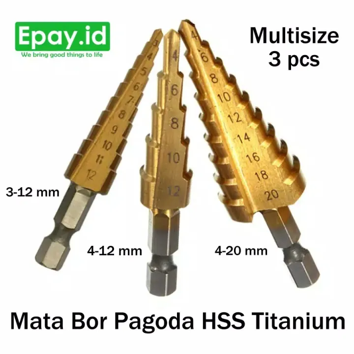 Mata Bor Spiral Titanium Coated 3PCS / Mata Bor Set Besi Kayu Tembok ...