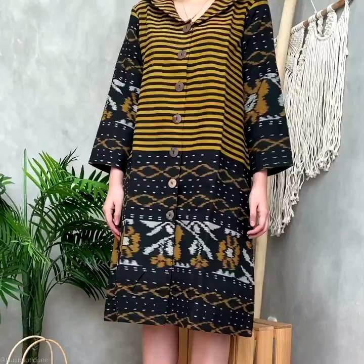 Dress tenun troso jepara terbaru || midi dress tenun kancing || baju tenun wanita motif bunga ...