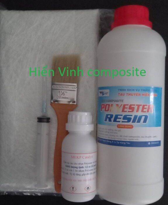 Combo gồm 1 kg keo composite (nhựa polyester) + 0,5 kg sợi thủy tinh ...