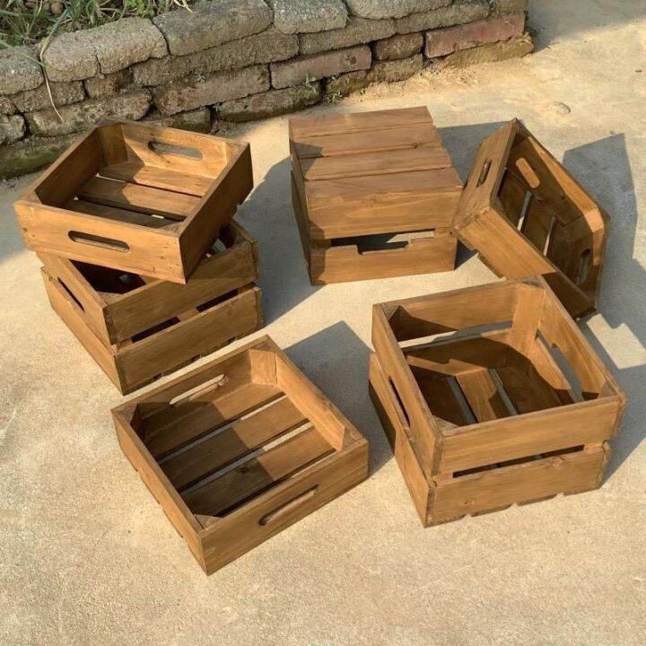 Decorative Wood Box Crates Organizer Stacking Kitchen Pantry Organizer ...