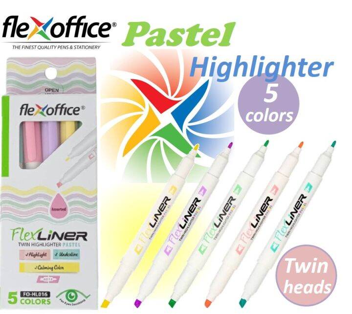 FlexOffice Flexliner Highlighter Pastel Hiliter Twin Head Text marker 5 ...