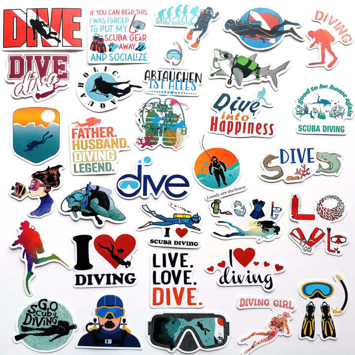 50Pcs Funny Diving Stickers for Car Scuba Diving Decals Freediving ...