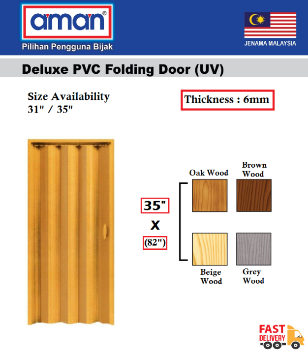Aman Pvc Folding Door 35”x 82” Sliding Door Pintu Lipat Pintu Tandas Lipat Pintu Bilik Air Heavy