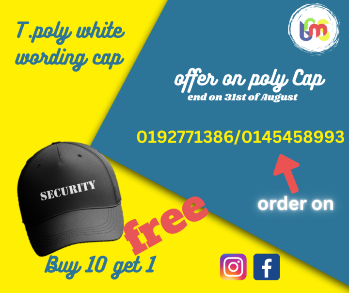 security cap T. Poly cap (white wording cap) security guard cap BUY 10 get 1 free | Lazada