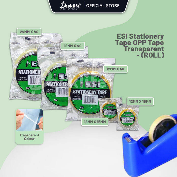 Desklife ESI Stationery Tape OPP Tape Transparent 12mm 18mm 24mm -(ROLL ...