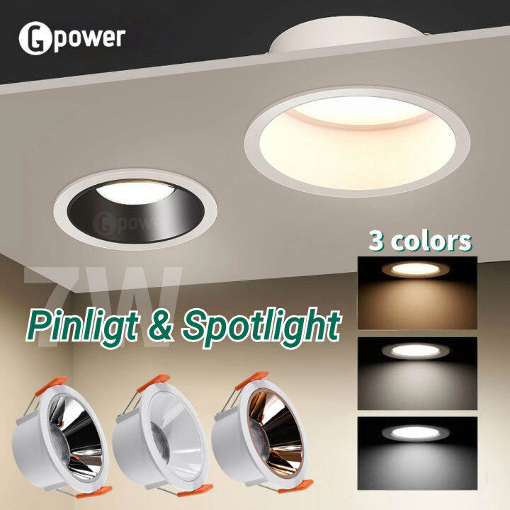 GPower LED Anti Glare PinLight 7W Spotlight 3 Color Recessed Round ...