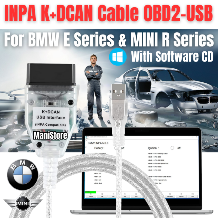 INPA K+DCAN For BMW E-Series Mini R-Series OBD2 USB Interface Cable ...