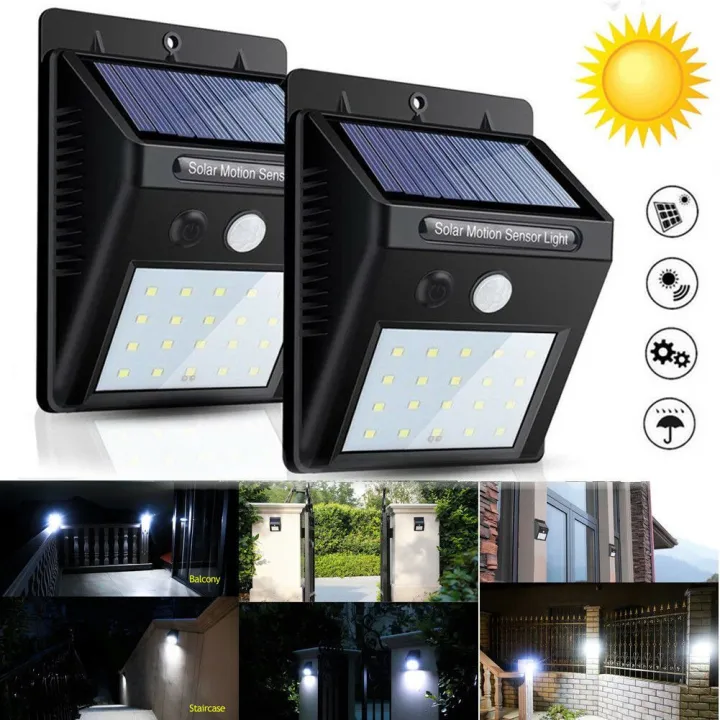 Sensor Wall Light 20 LED Outdoor Waterproof Rechargeable Solar Power ...
