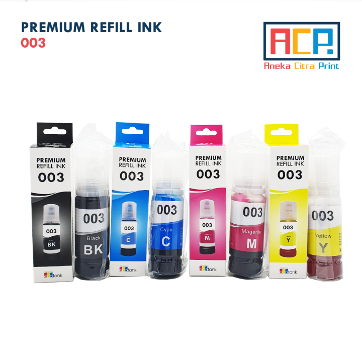 1 set ACP Premium Refill Ink 003 - Tinta Dye Epson Botolan 4 warna Black/Cyan/Yellow/Magenta ...