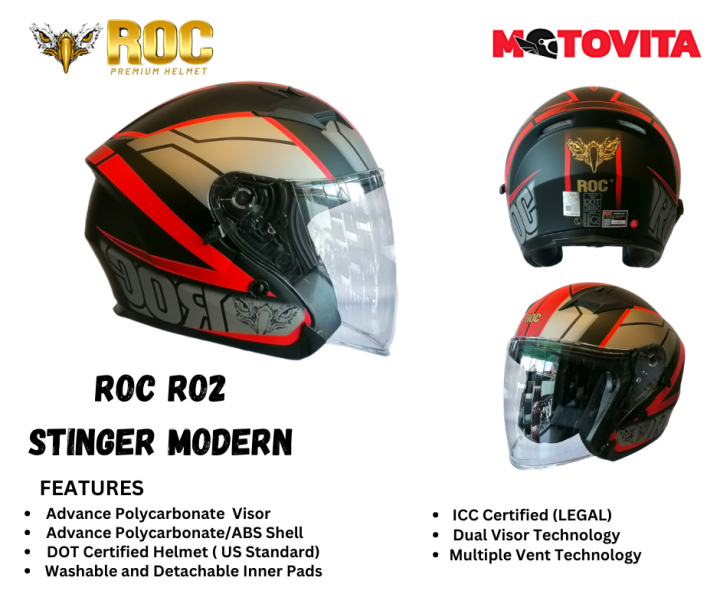 ROC R02 Stinger Modern Red Half Face Helmet | Lazada PH